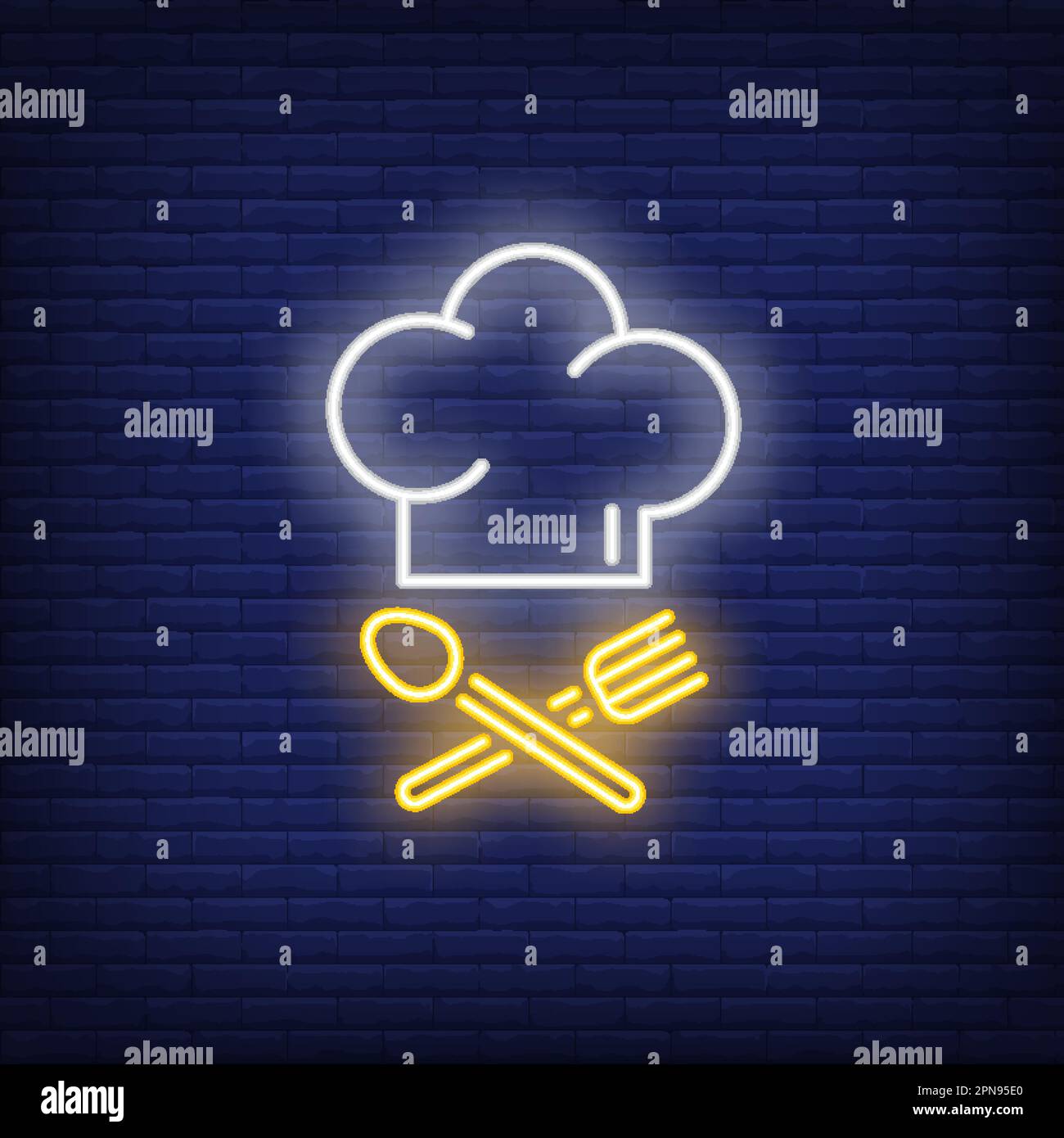 Chief cook hat and crossed spoon and fork neon sign Stock Vector Image ...