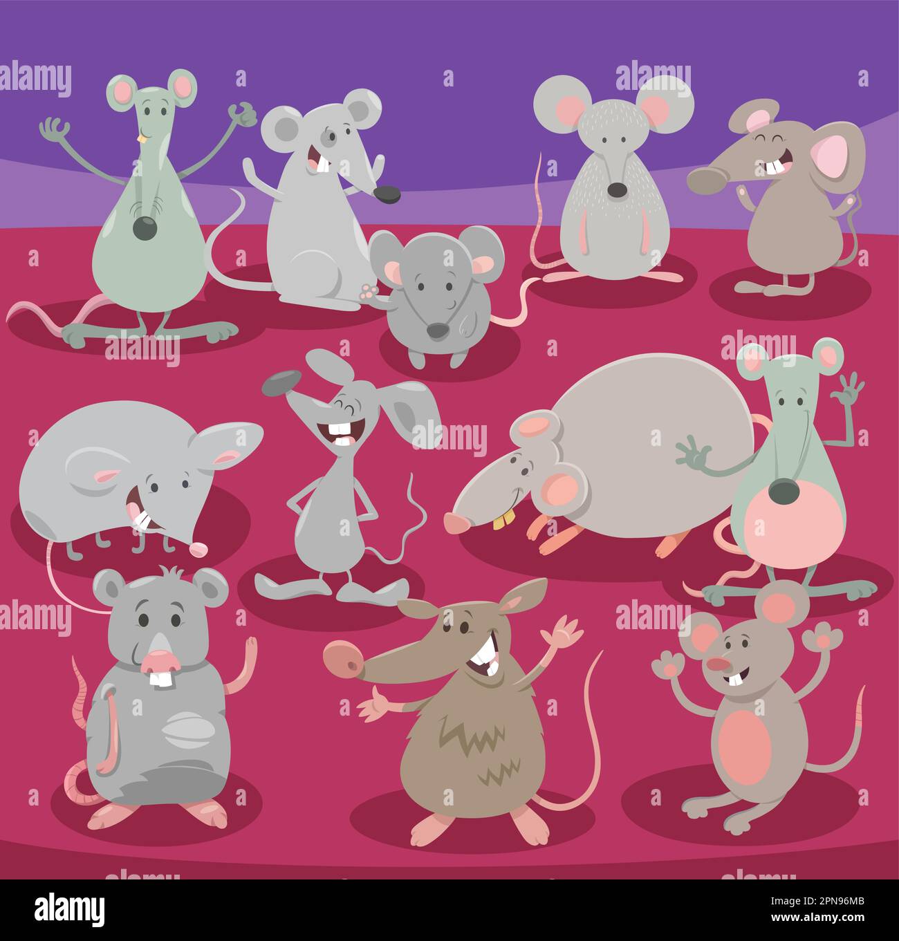 Cartoon illustration of mice rodent animals comic characters group ...