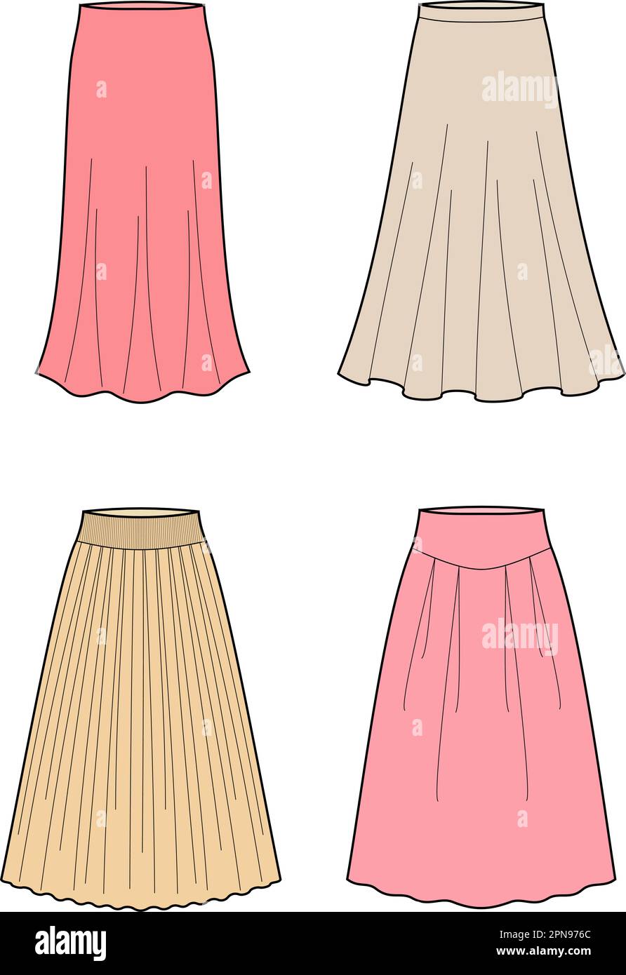 Set of womens maxi skirts. Fashion CAD Stock Vector Image & Art - Alamy