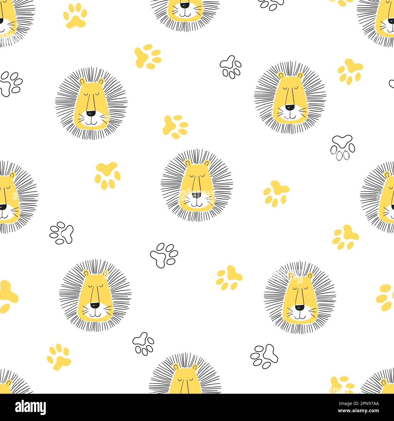 Seamless cute cartoon lion pattern. Vector illustration Stock Vector ...