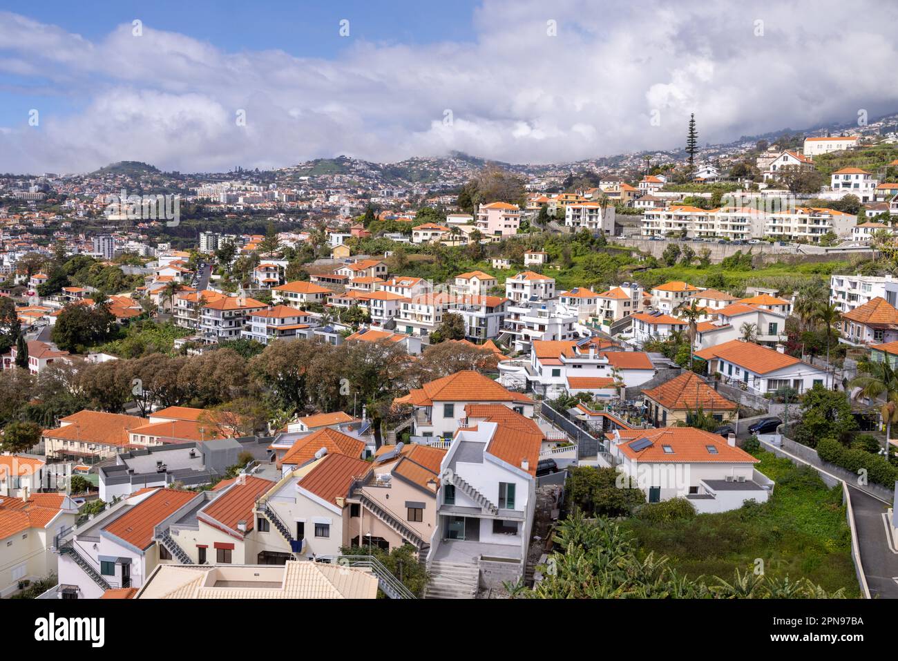 The beautiful town of Funchal in Madeira Island in Portugal showing ...