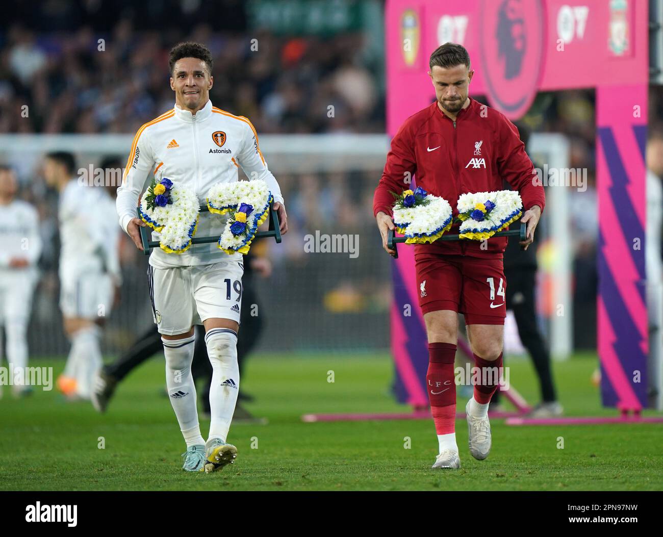Leeds United's Rodrigo Moreno and Liverpool's Jordan Henderson with ...
