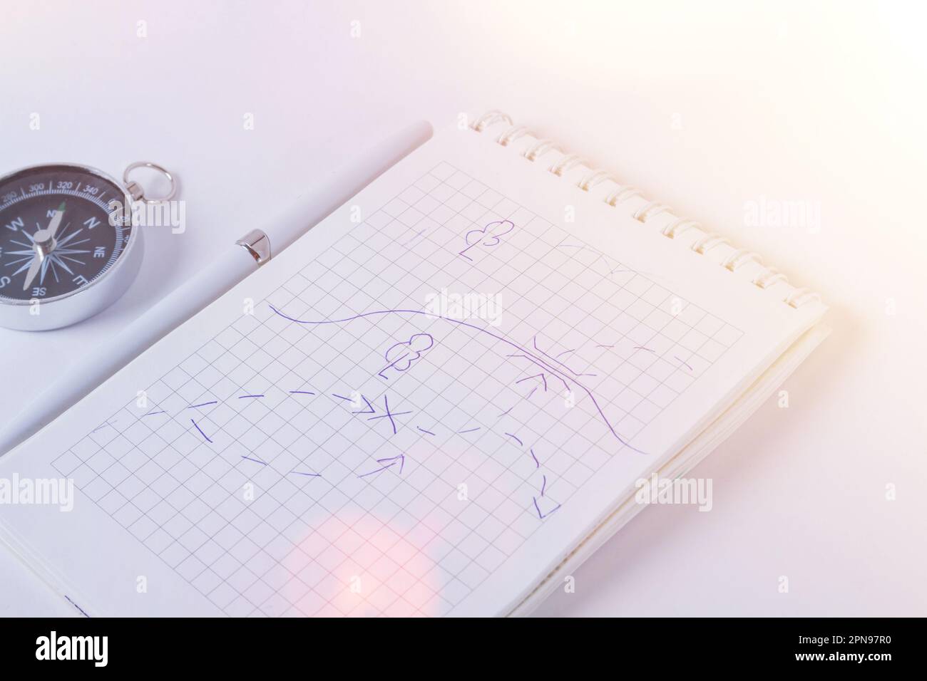 Traveler's notes. A clean notebook with a pen for writing a compass and ...