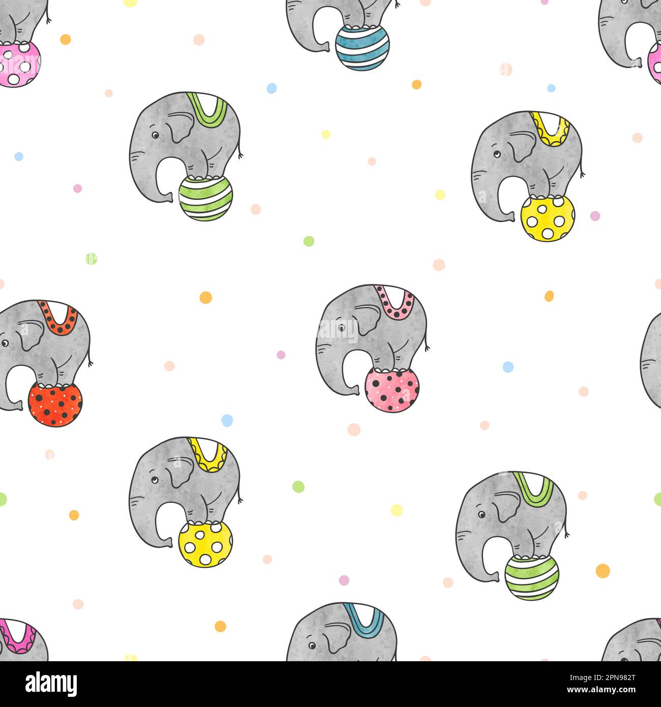 Seamless pattern with cute circus elephants. Colorful baby print Stock ...