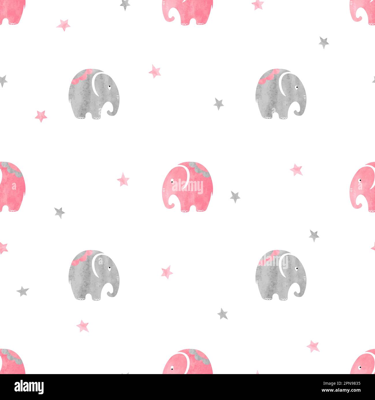 Cute watercolor elephants pattern. Vector simple seamless background ...