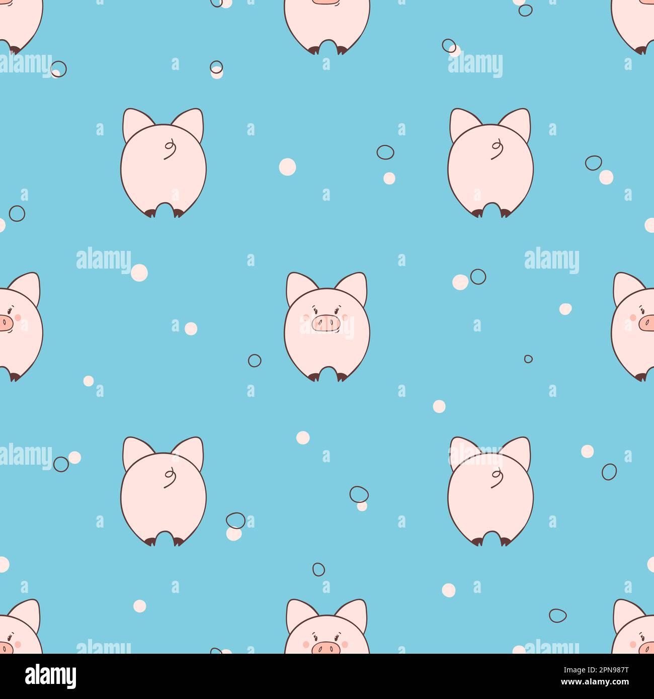 Seamless pattern with cute little pigs on blue background. Vector ...