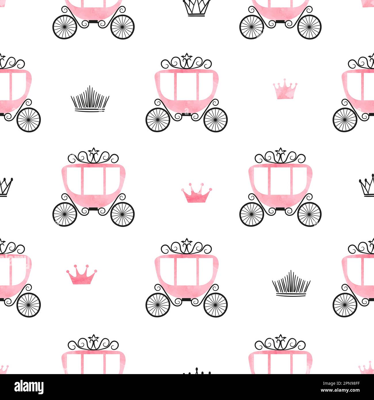 Seamless princess pattern with pink carriages and crowns Stock Vector ...