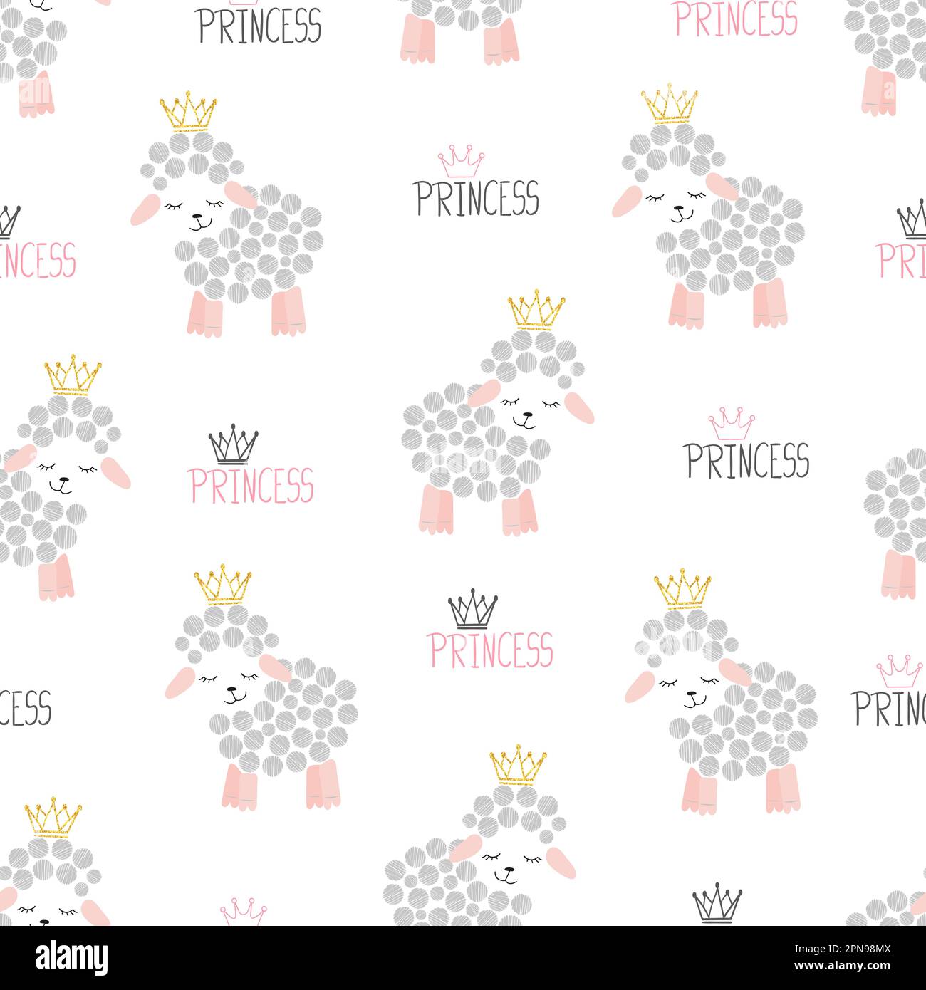 Seamless sheep princess pattern. Vector background for kids. Baby print ...