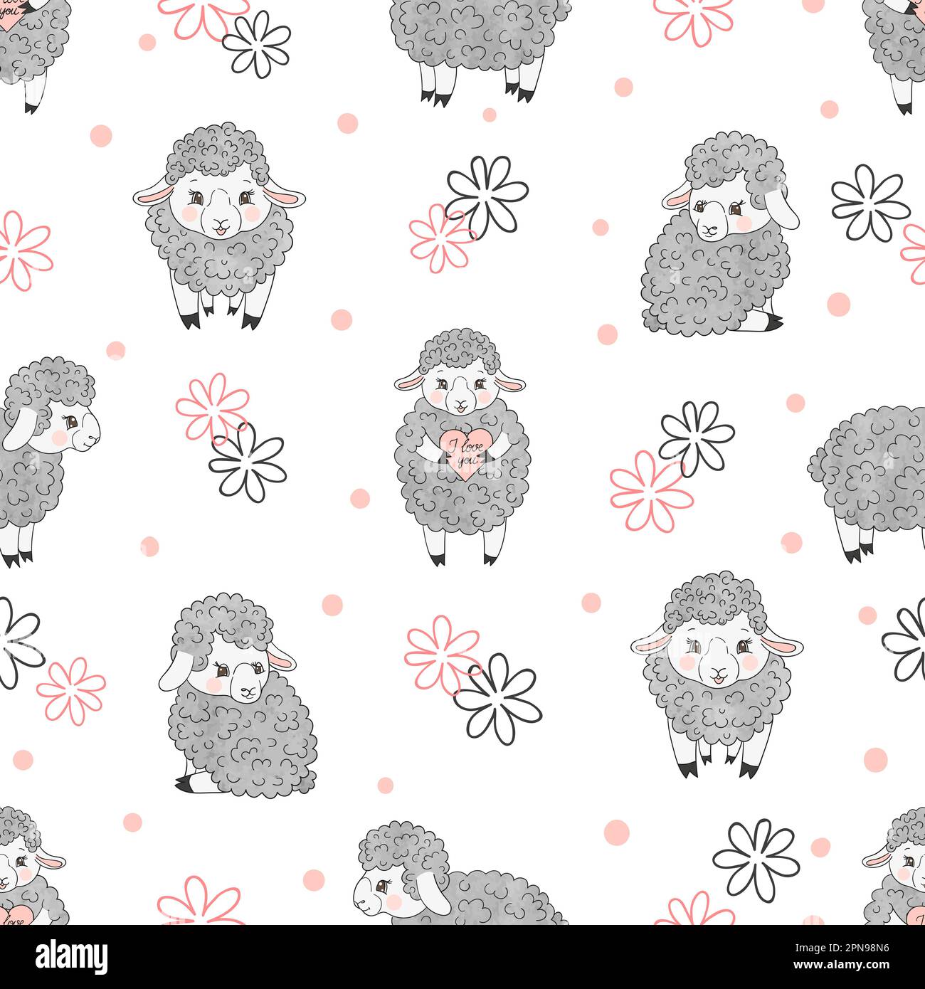Cute watercolor sheep seamless pattern. Vector kids background with ...