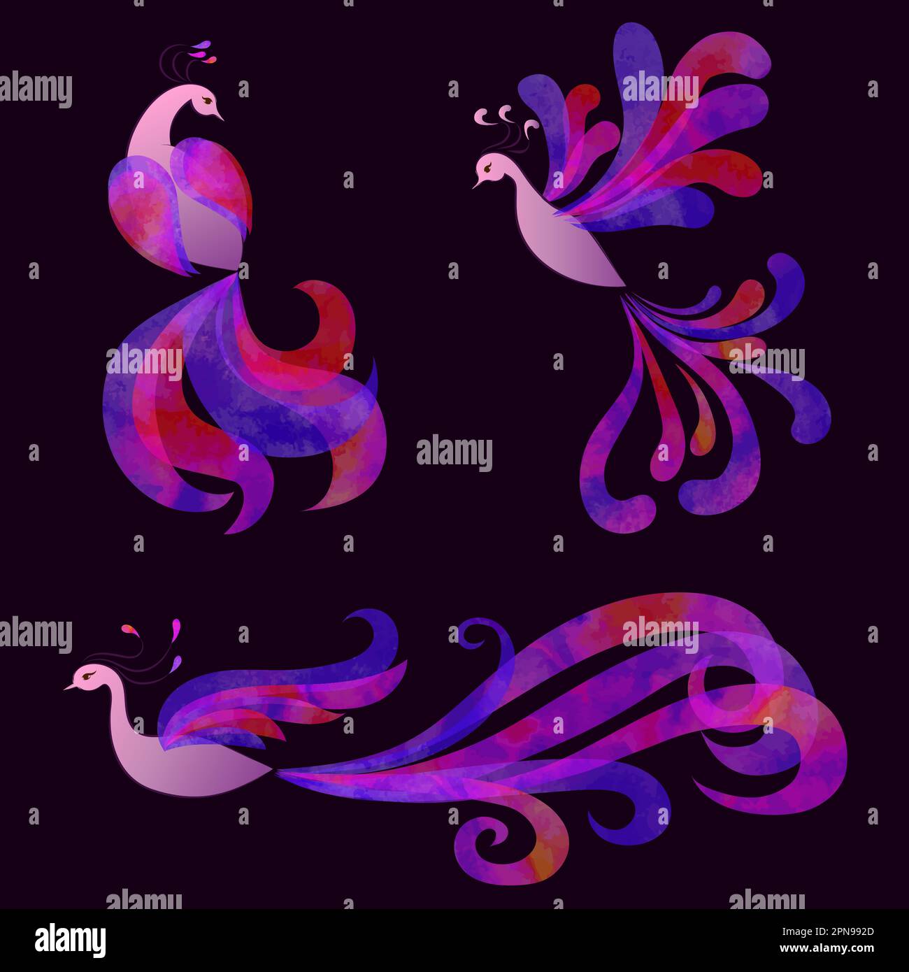 Set of abstract fantasy birds. Vector illustration Stock Vector Image ...