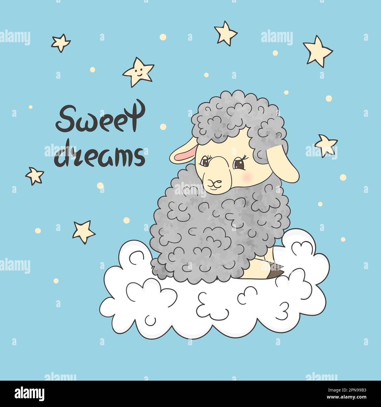 Cute little sheep on the cloud. Sweet dreams vector illustration Stock ...