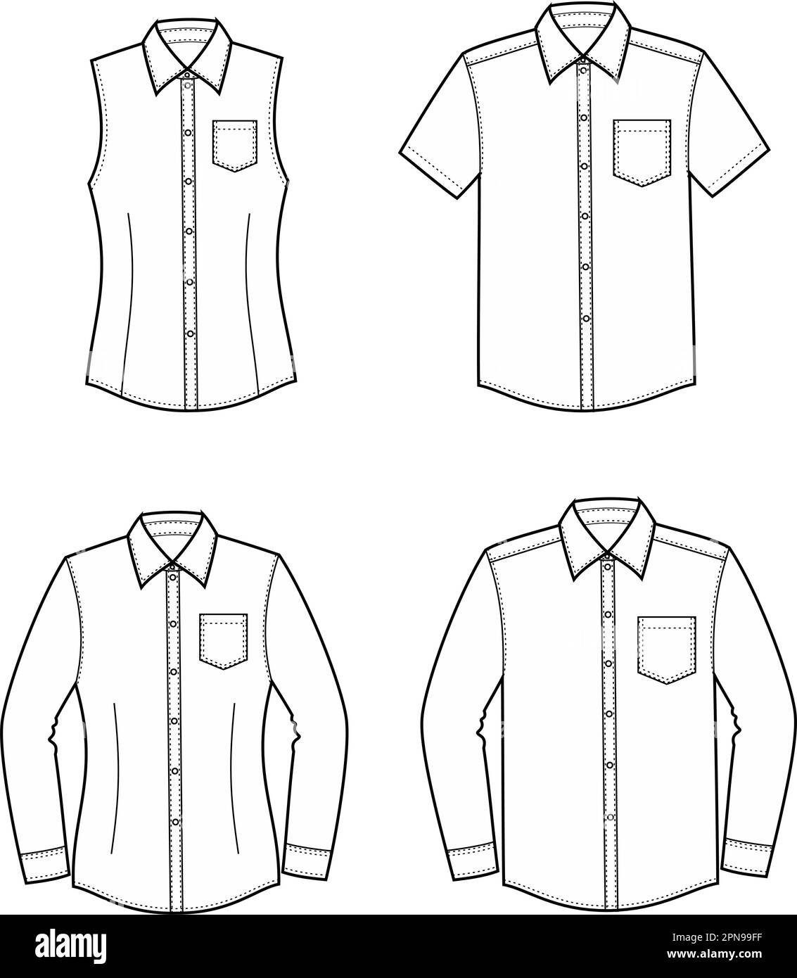 Button up shirt front and back flat Stock Vector Images - Alamy