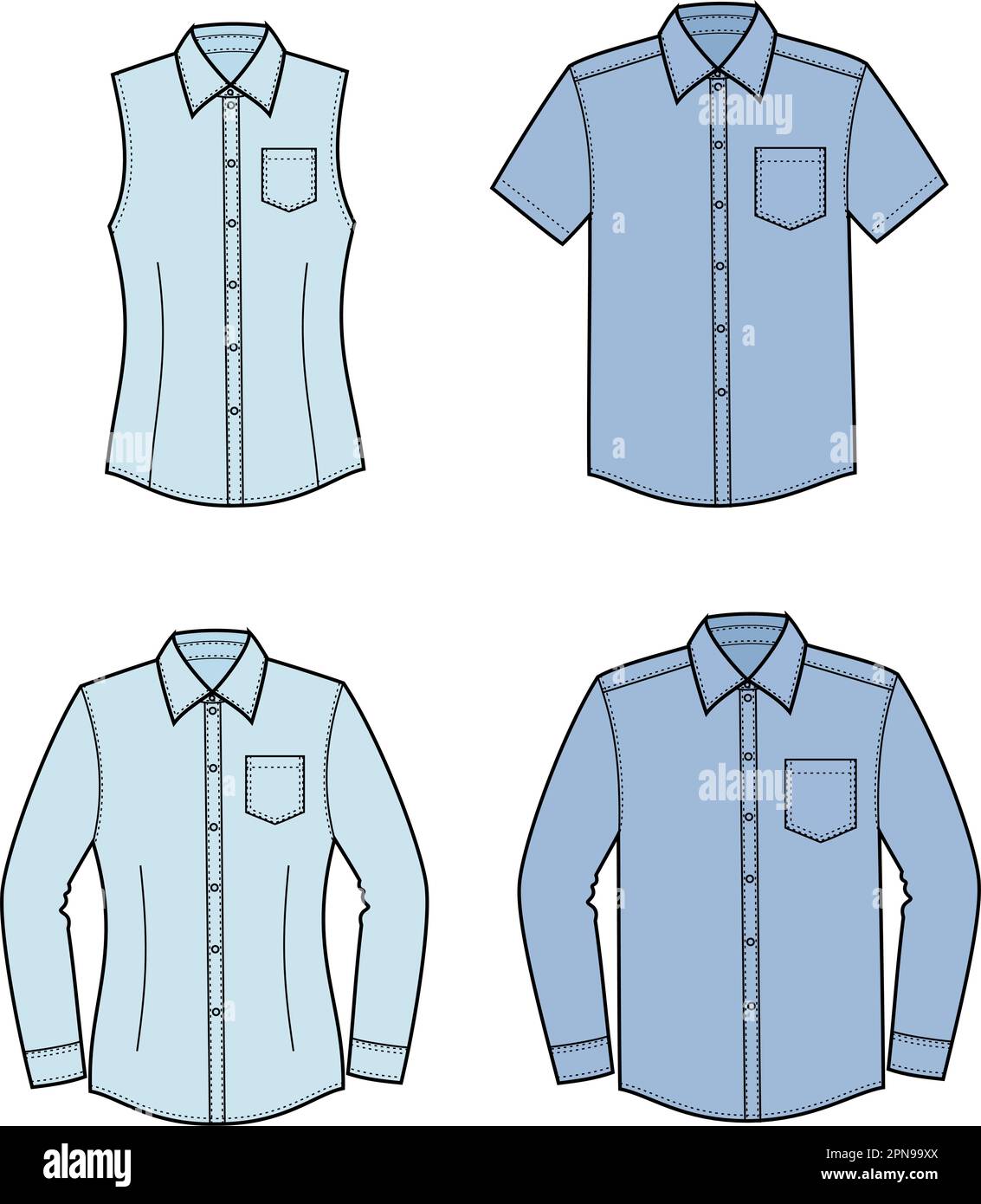 Button up shirt front and back flat Stock Vector Images - Alamy