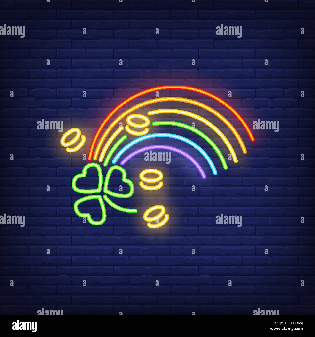Rainbow, coins and clover neon sign Stock Vector Image & Art - Alamy
