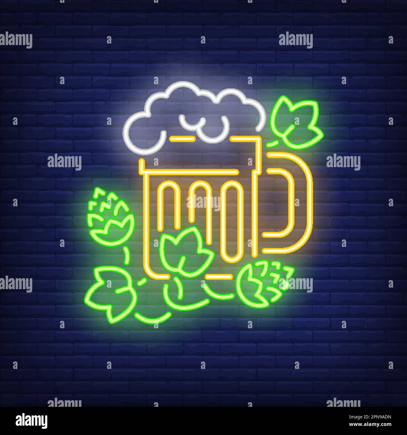 Beer mug with hop plant neon sign Stock Vector Image & Art - Alamy