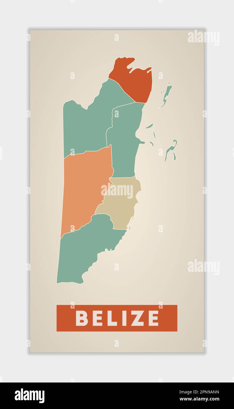 Belize poster. Map of the country with colorful regions. Shape of ...