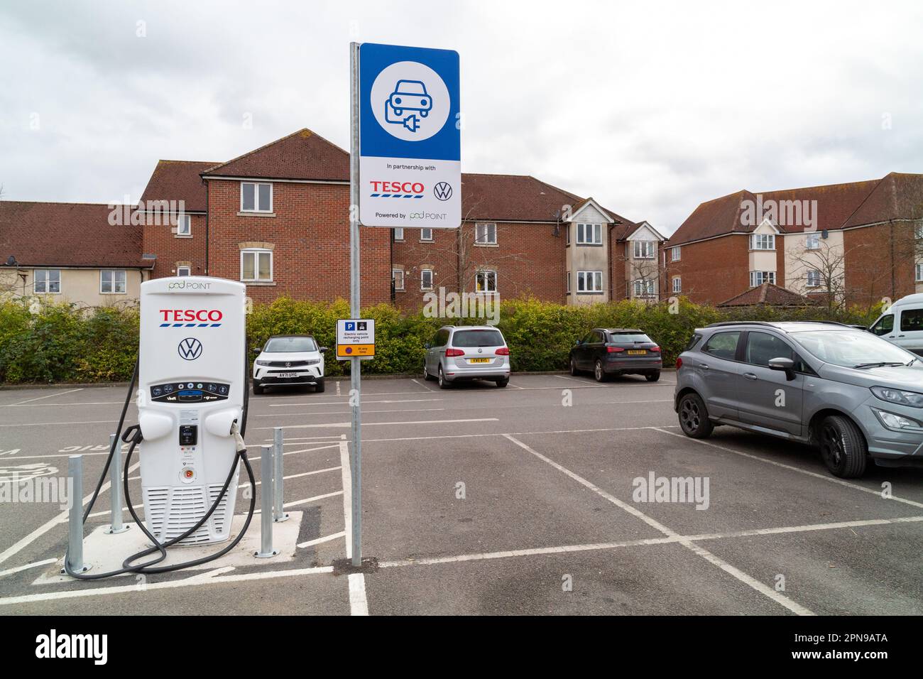Podpoint EV charger at Tesco, Tiptree Essex Stock Photo - Alamy