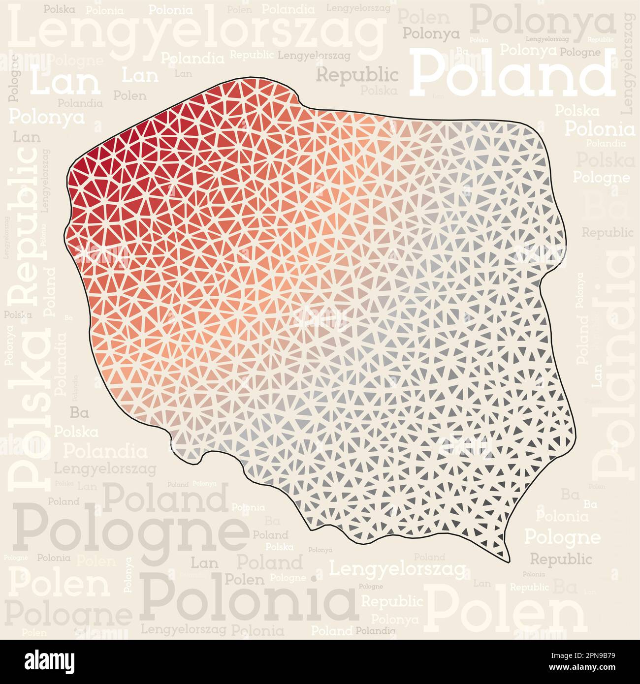 Poland map design. Country names in different languages and map shape ...