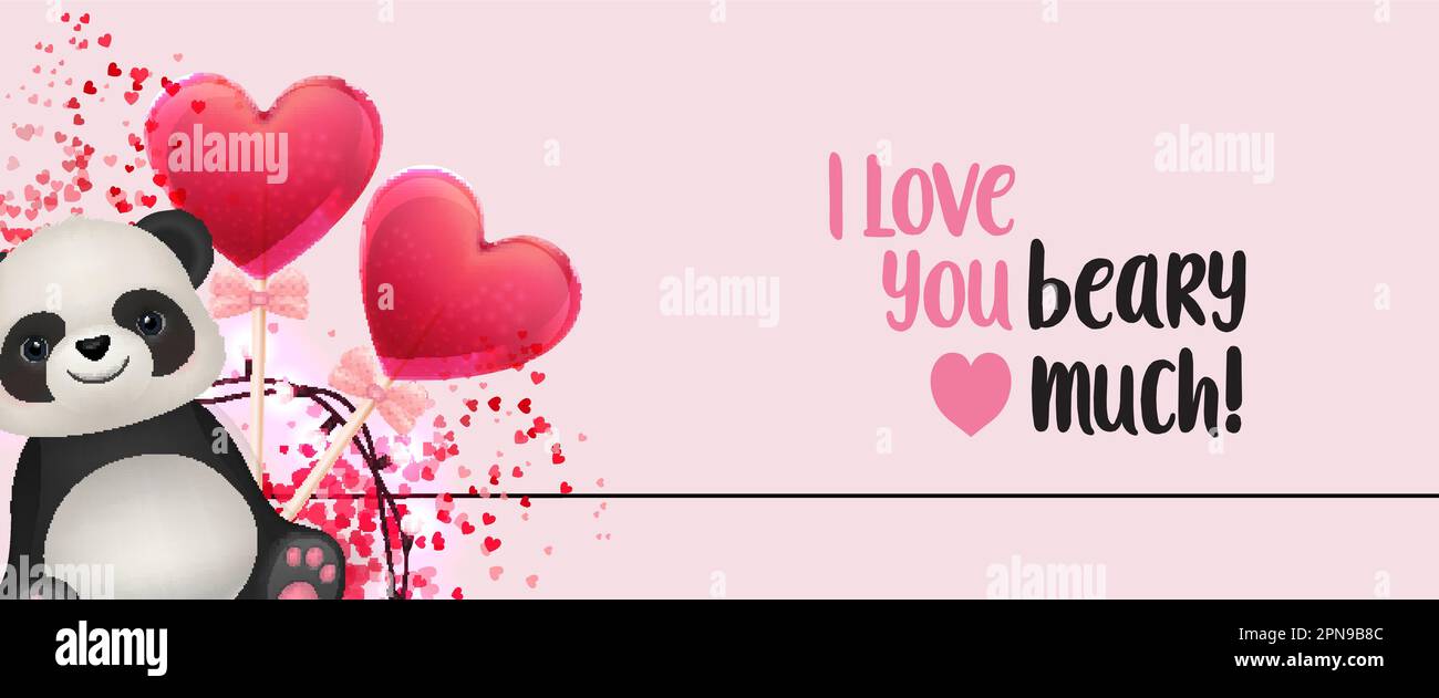 I love you beary much lettering with panda and hearts Stock Vector ...
