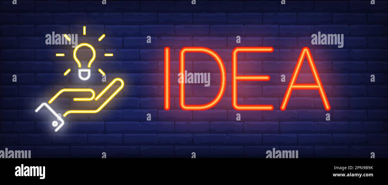 Idea neon text with light bulb in hand Stock Vector Image & Art - Alamy