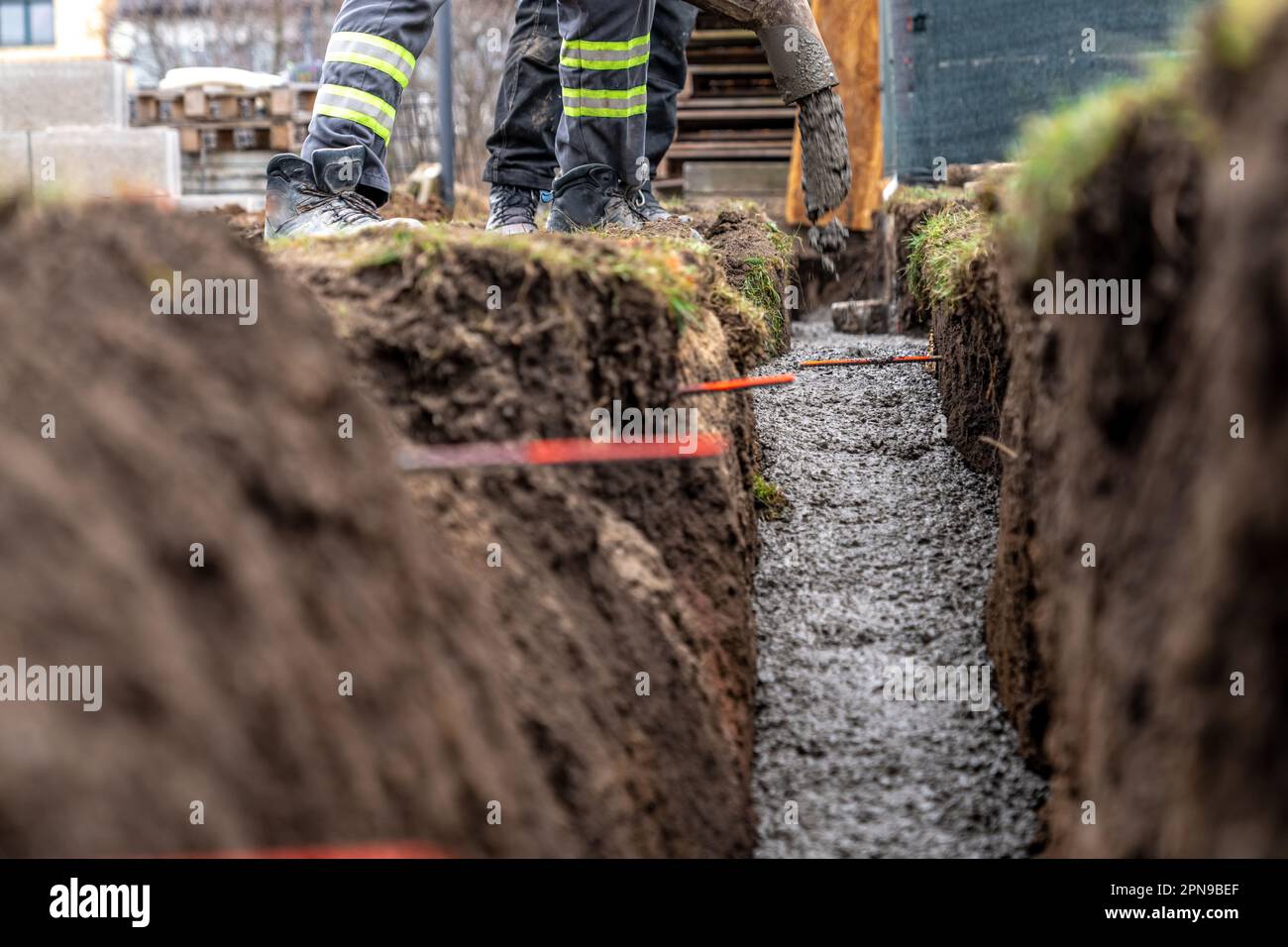 concrete in the ground for the foundation of the building Stock Photo ...