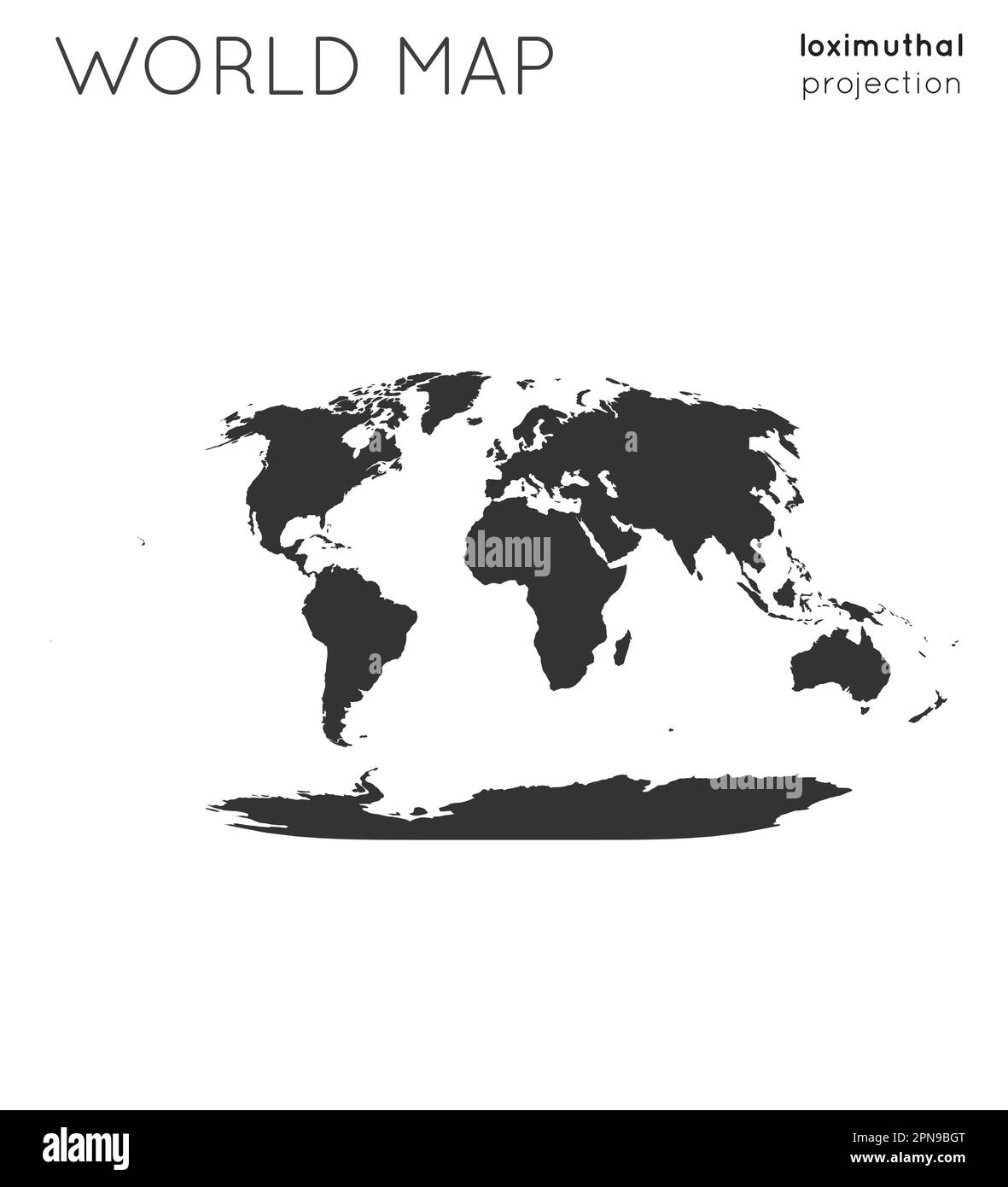 World map. Globe in loximuthal projection, plain style. Modern vector ...