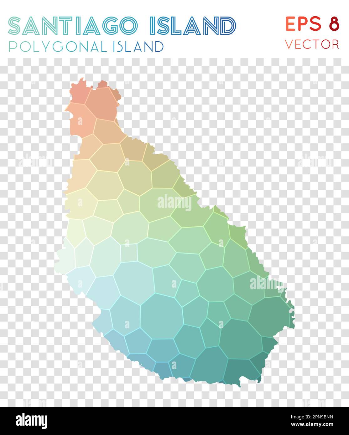 Santiago Island polygonal map, mosaic style island. Magnificent low ...