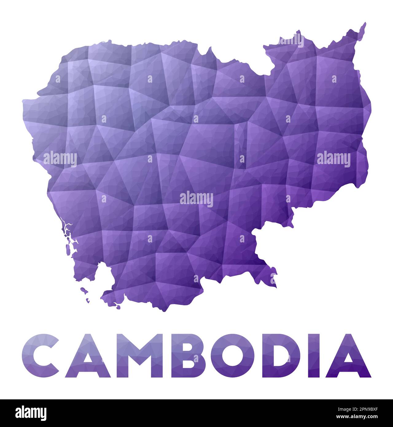 Map of Cambodia. Low poly illustration of the country. Purple geometric design. Polygonal vector ...