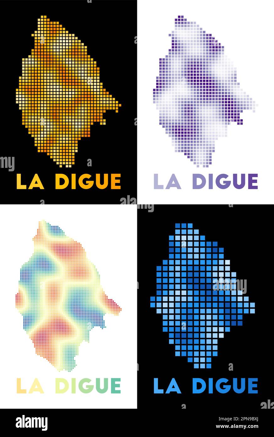 La Digue map. Collection of maps of La Digue in dotted style. Borders ...