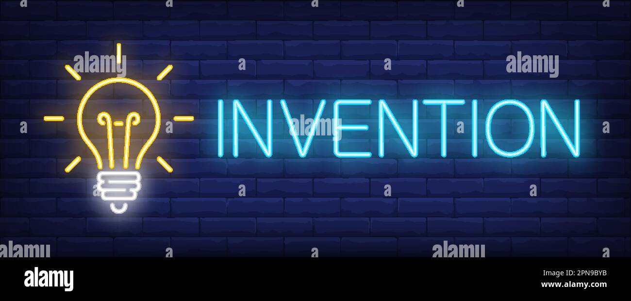 Invention neon text with glowing light bulb Stock Vector Image & Art ...