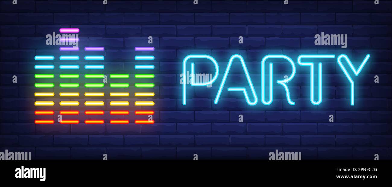 Party neon text with equalizer scale Stock Vector Image & Art - Alamy