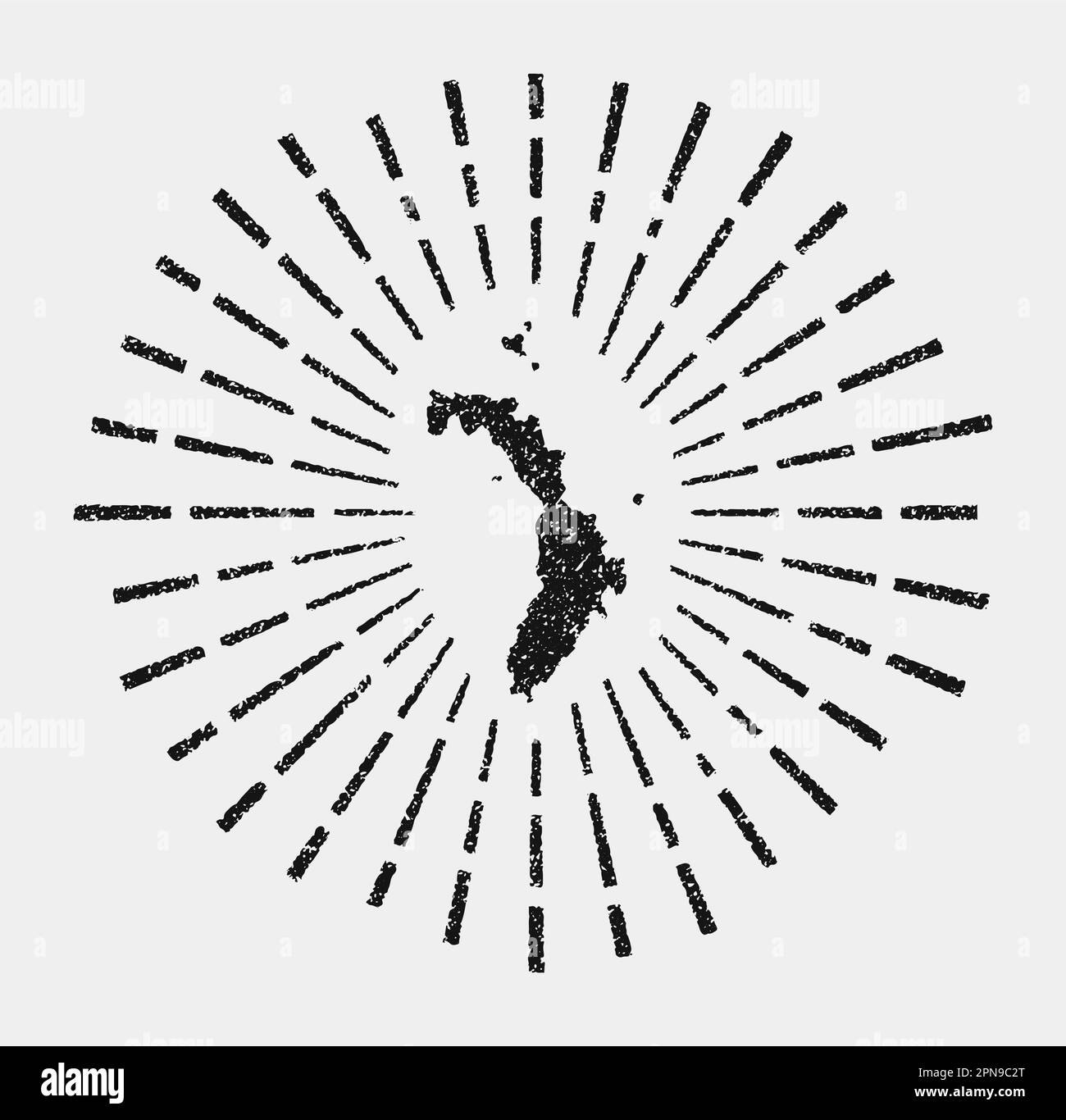Vintage map of Lord Howe Island. Grunge sunburst around the island ...