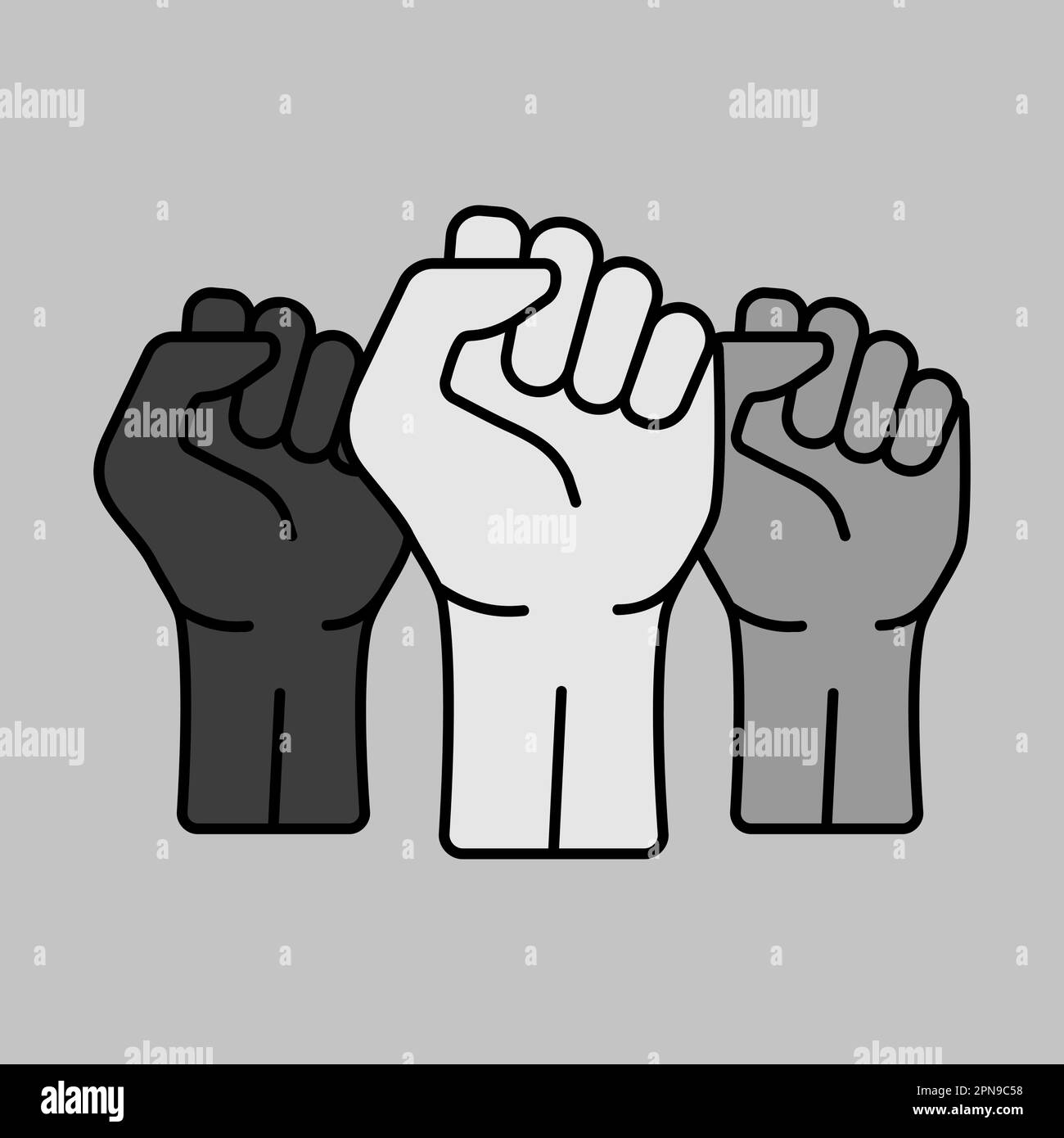 Three clenched fists raised in protest vector isolated icon. Protest ...