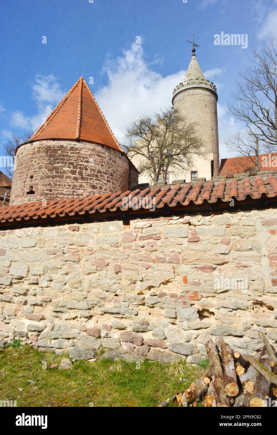 Leuchtenburg castle towers and medieval defense walls, Thuringia ...