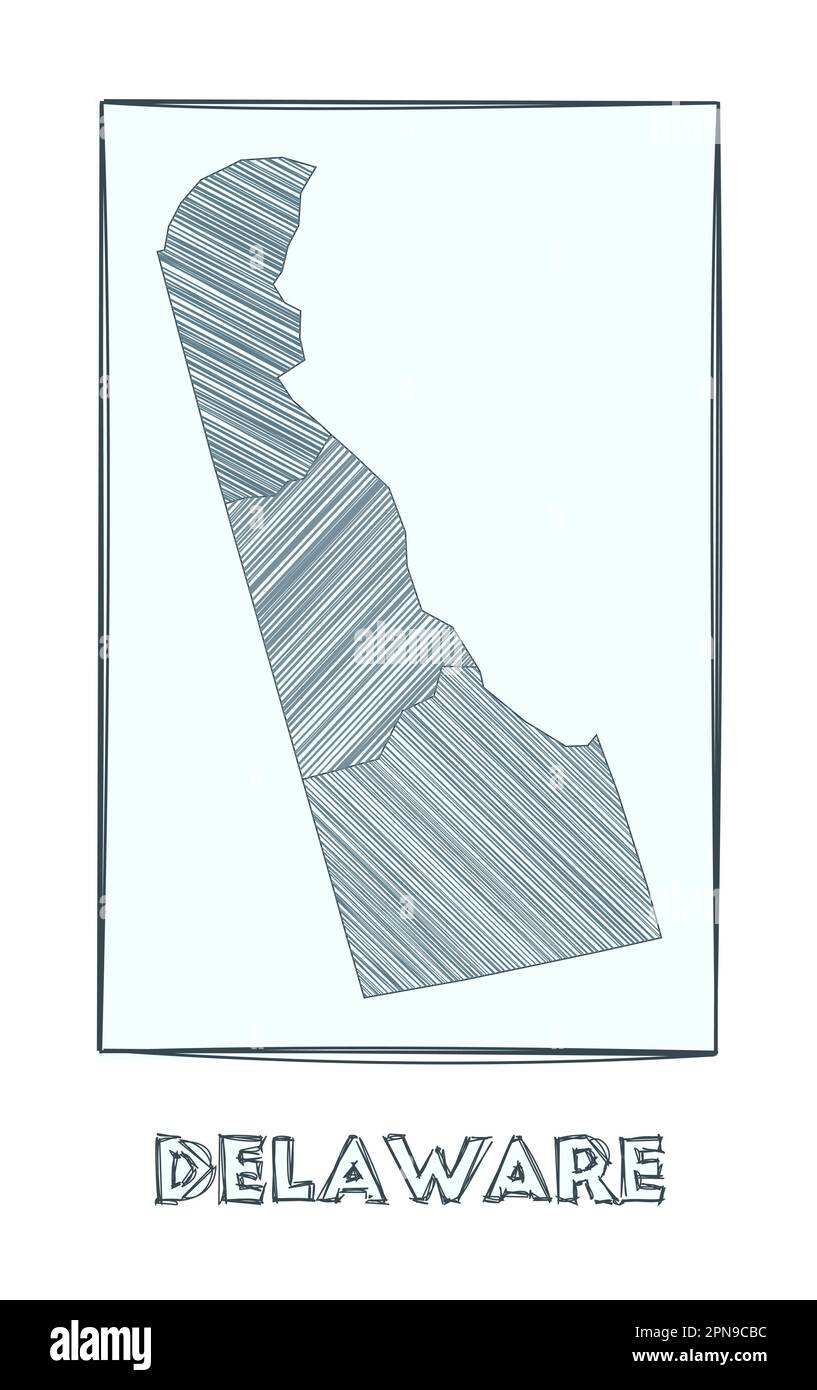 Sketch map of Delaware. Grayscale hand-drawn map of the US state ...