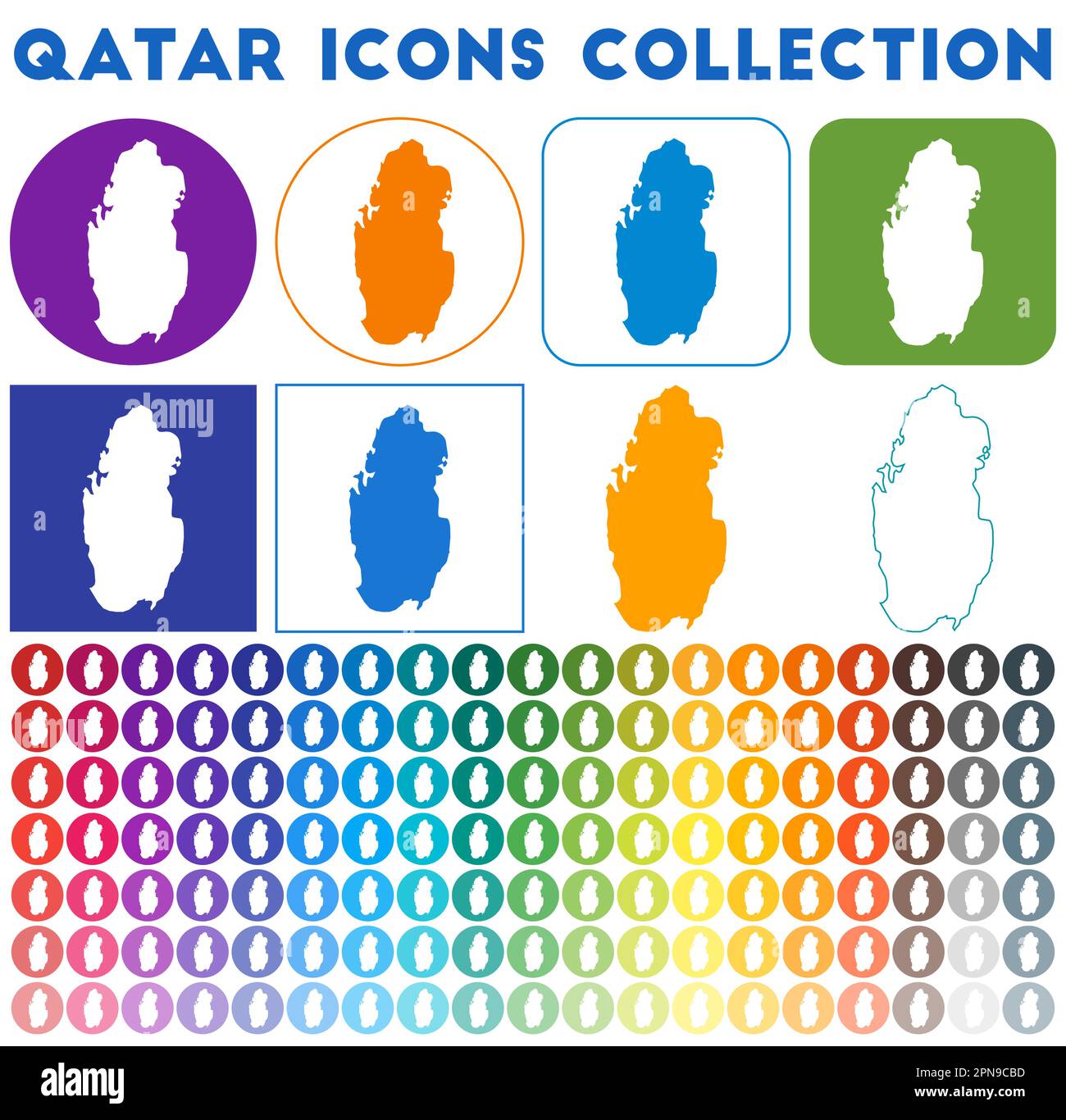Qatar icons collection. Bright colourful trendy map icons. Modern Qatar ...