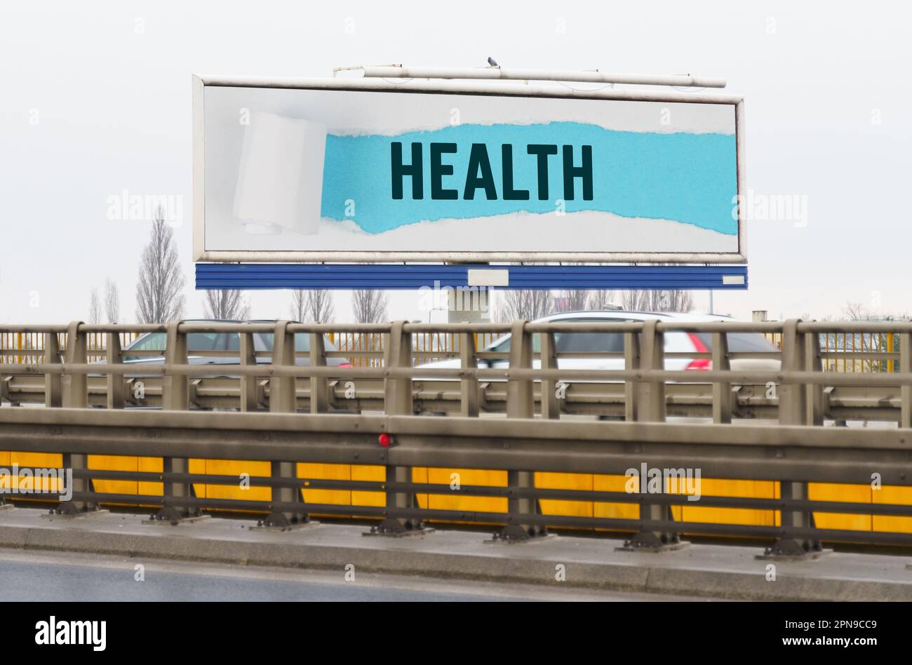 Medical concept. On the highway there is an advertising billboard with ...