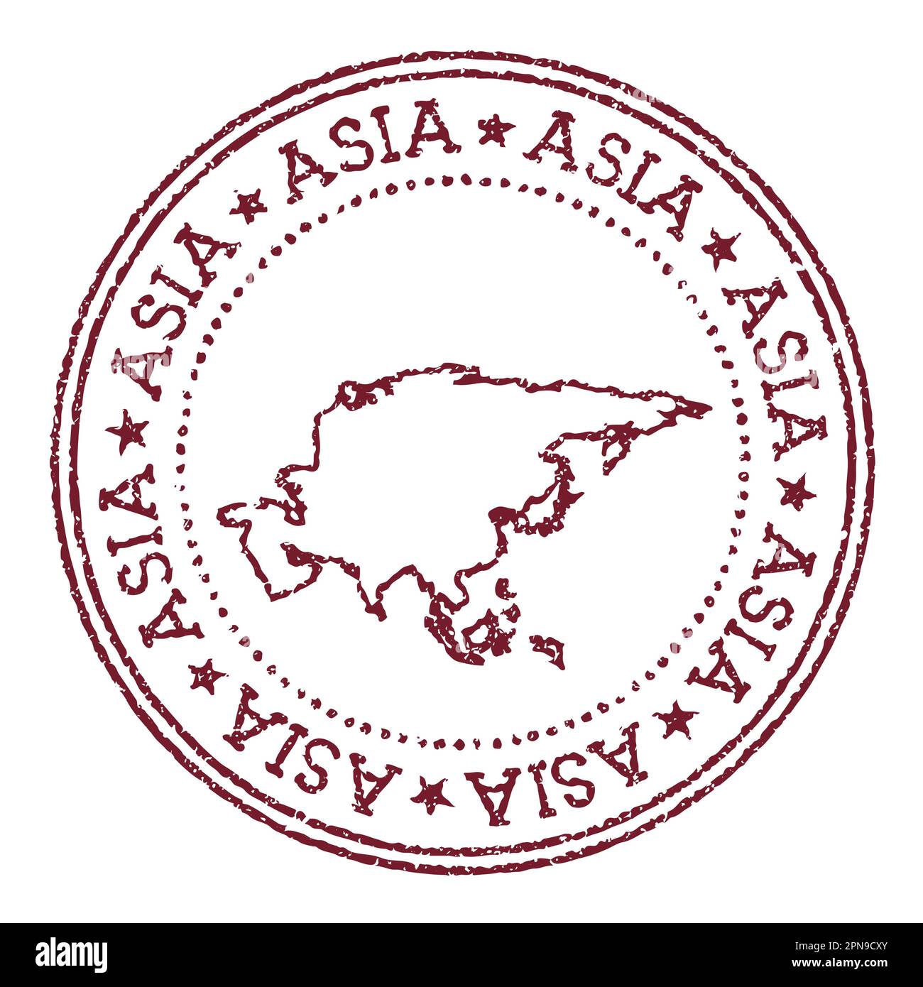 Asia round rubber stamp with continent map. Vintage red passport stamp ...