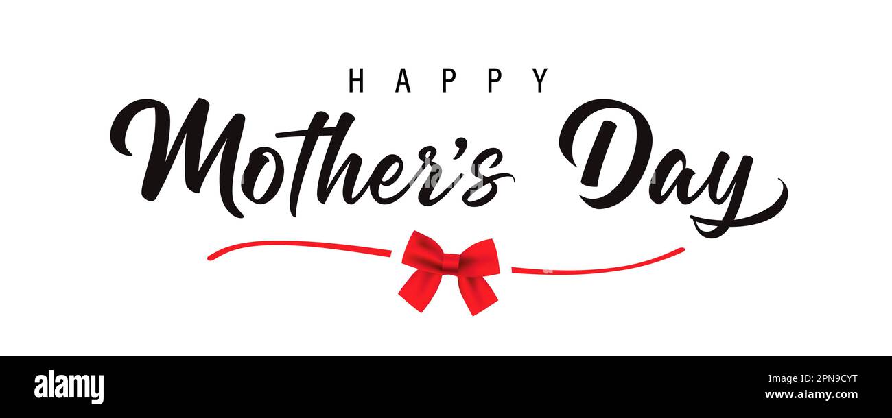 Happy Mothers Day card with red bow and hand drawn divider shape ...