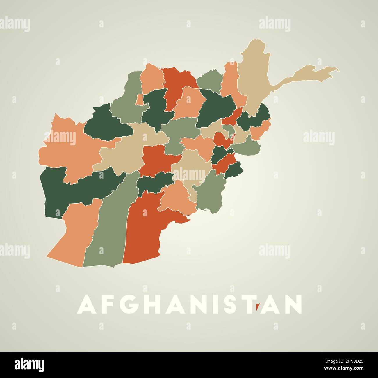 Afghanistan poster in retro style. Map of the country with regions in ...
