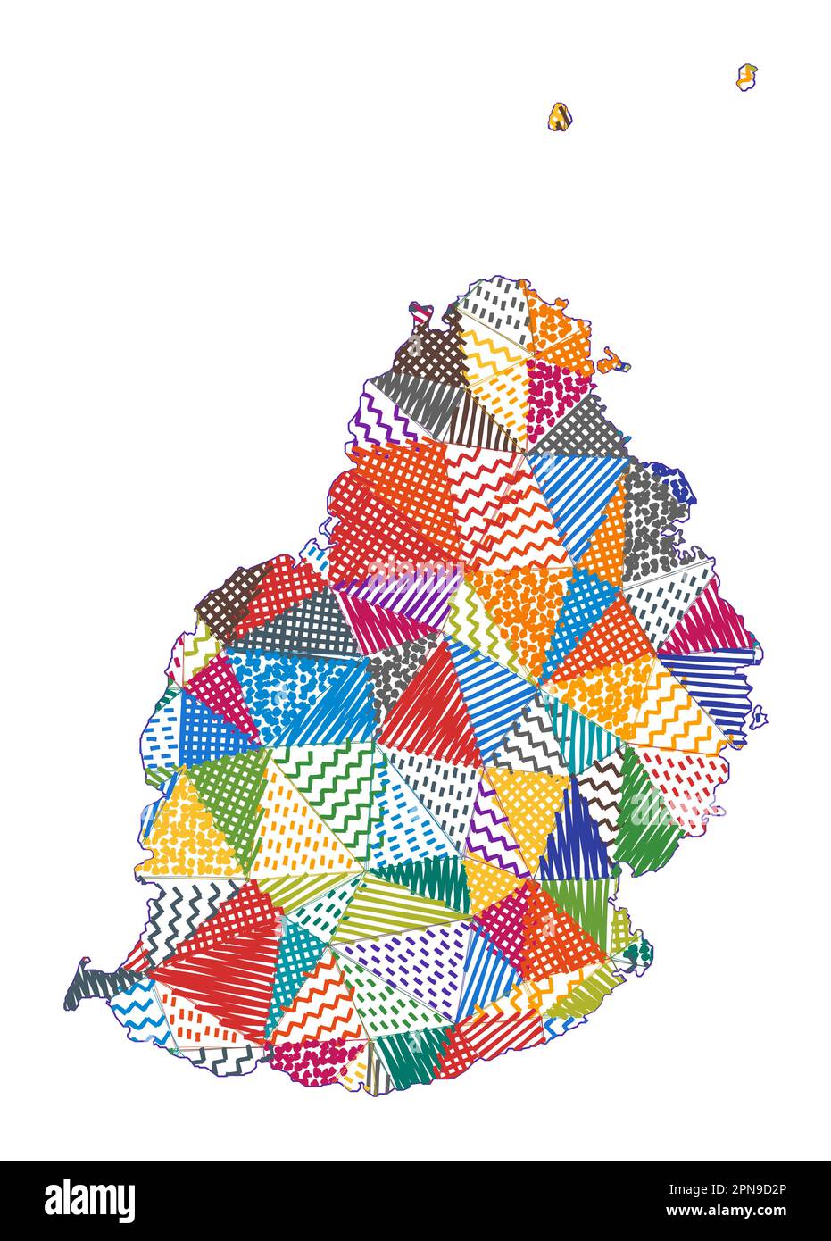 Kid style map of Mauritius. Hand drawn polygons in the shape of ...