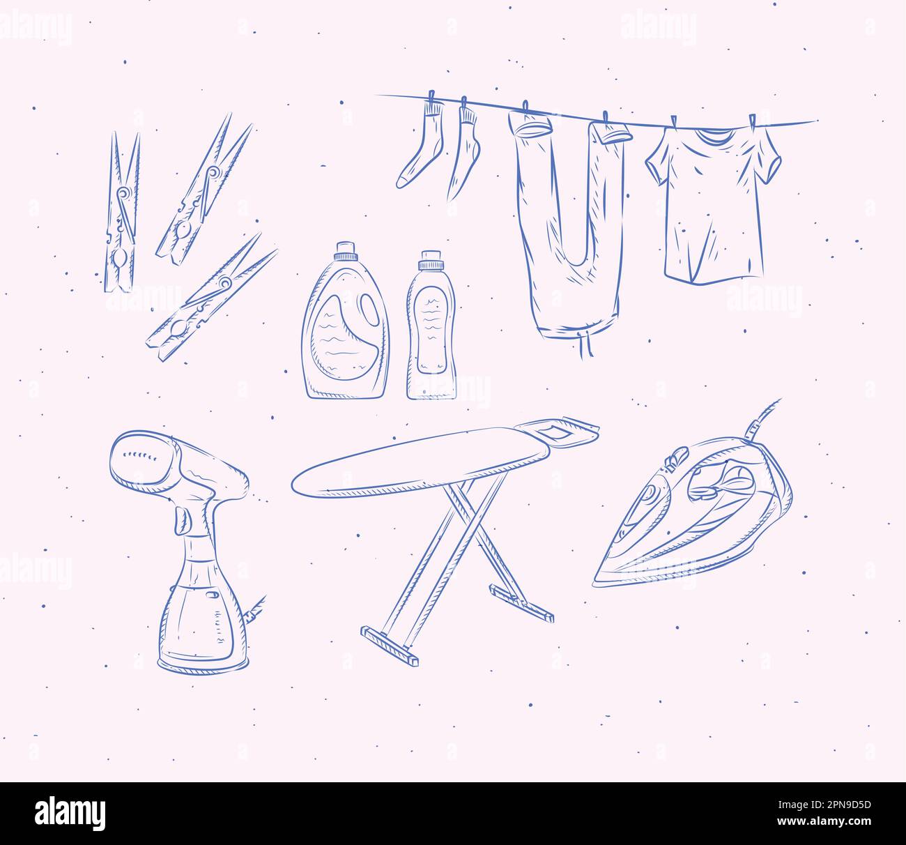 Ironing and laundry accessories clothespin, clothesline, steamer, board ...