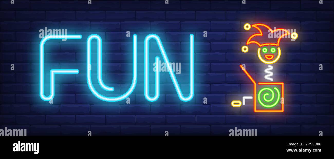 Fun neon text with jack in box toy Stock Vector Image & Art - Alamy