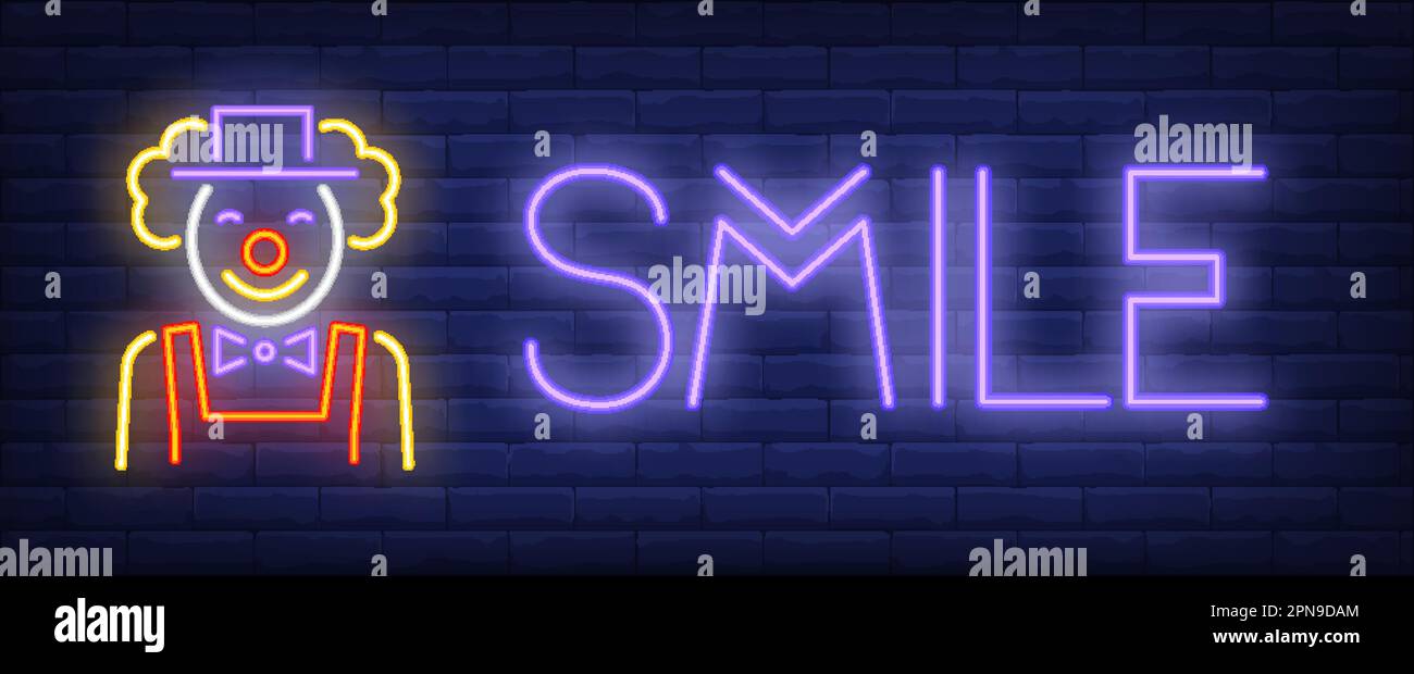 Smile neon text with clown Stock Vector Image & Art - Alamy