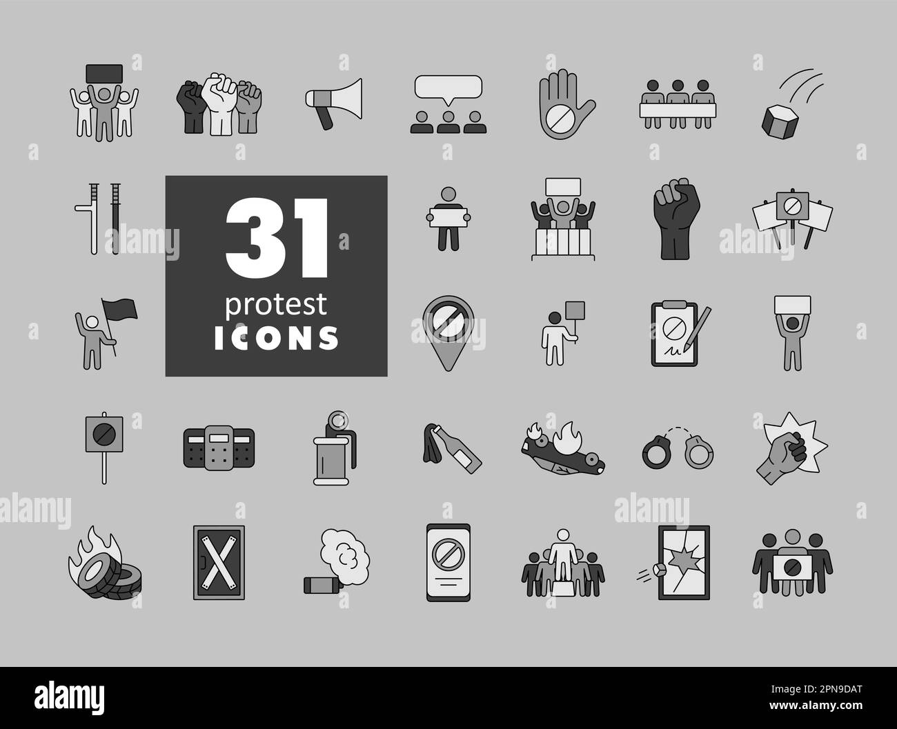 Protest, demonstration, strike, revolution set vector isolated icons ...