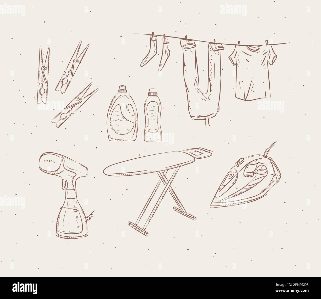 Ironing and laundry accessories clothespin, clothesline, steamer, board ...