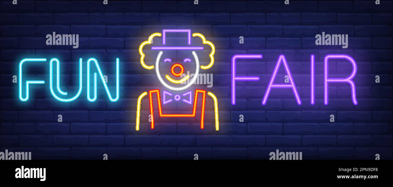 Fun fair neon text with smiling clown Stock Vector Image & Art - Alamy