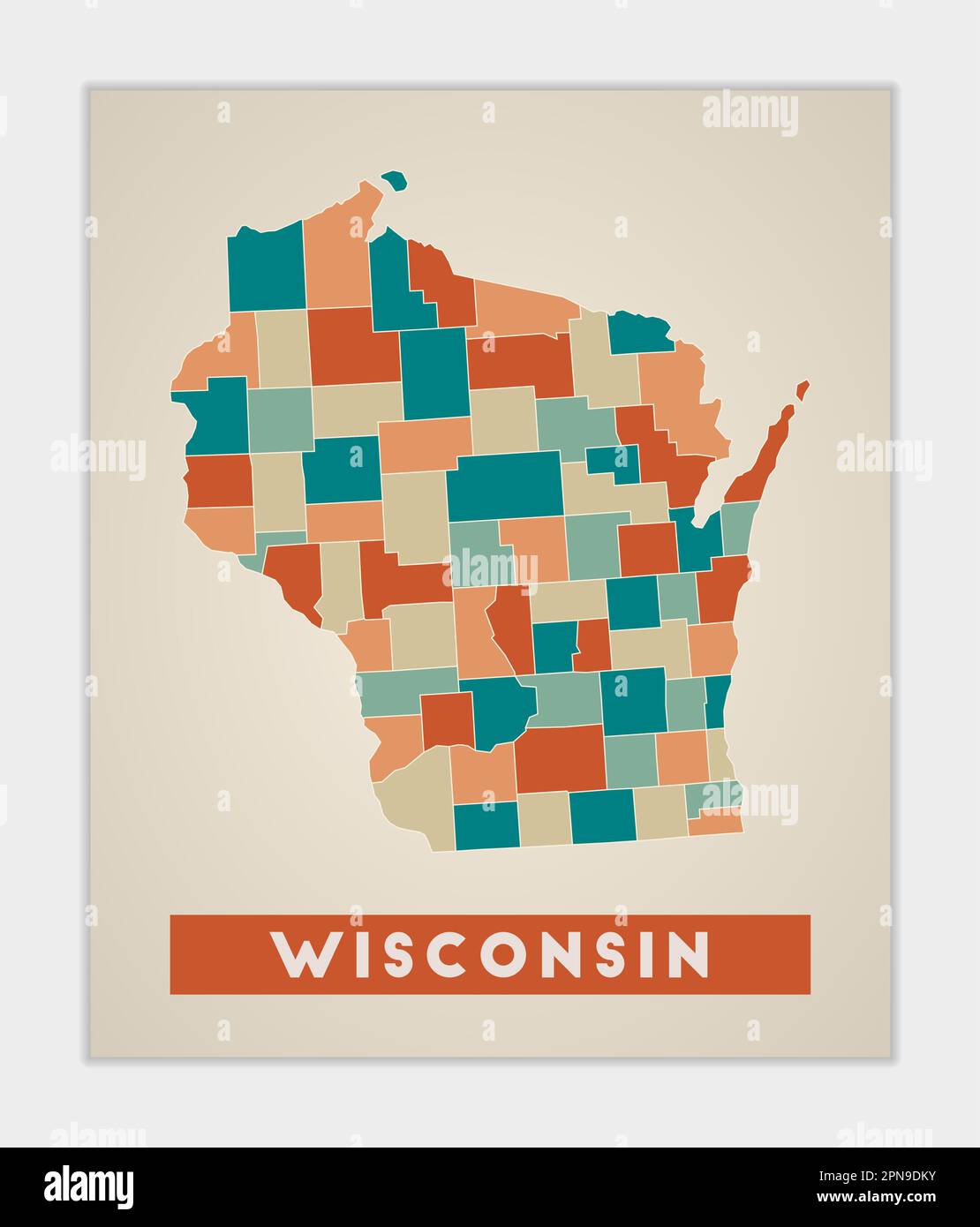 Wisconsin poster. Map of the US state with colorful regions. Shape of ...