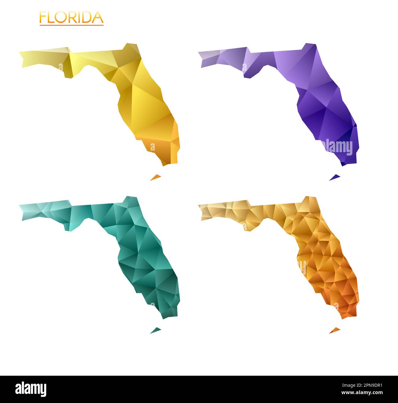 Set of vector polygonal maps of Florida. Bright gradient map of US ...