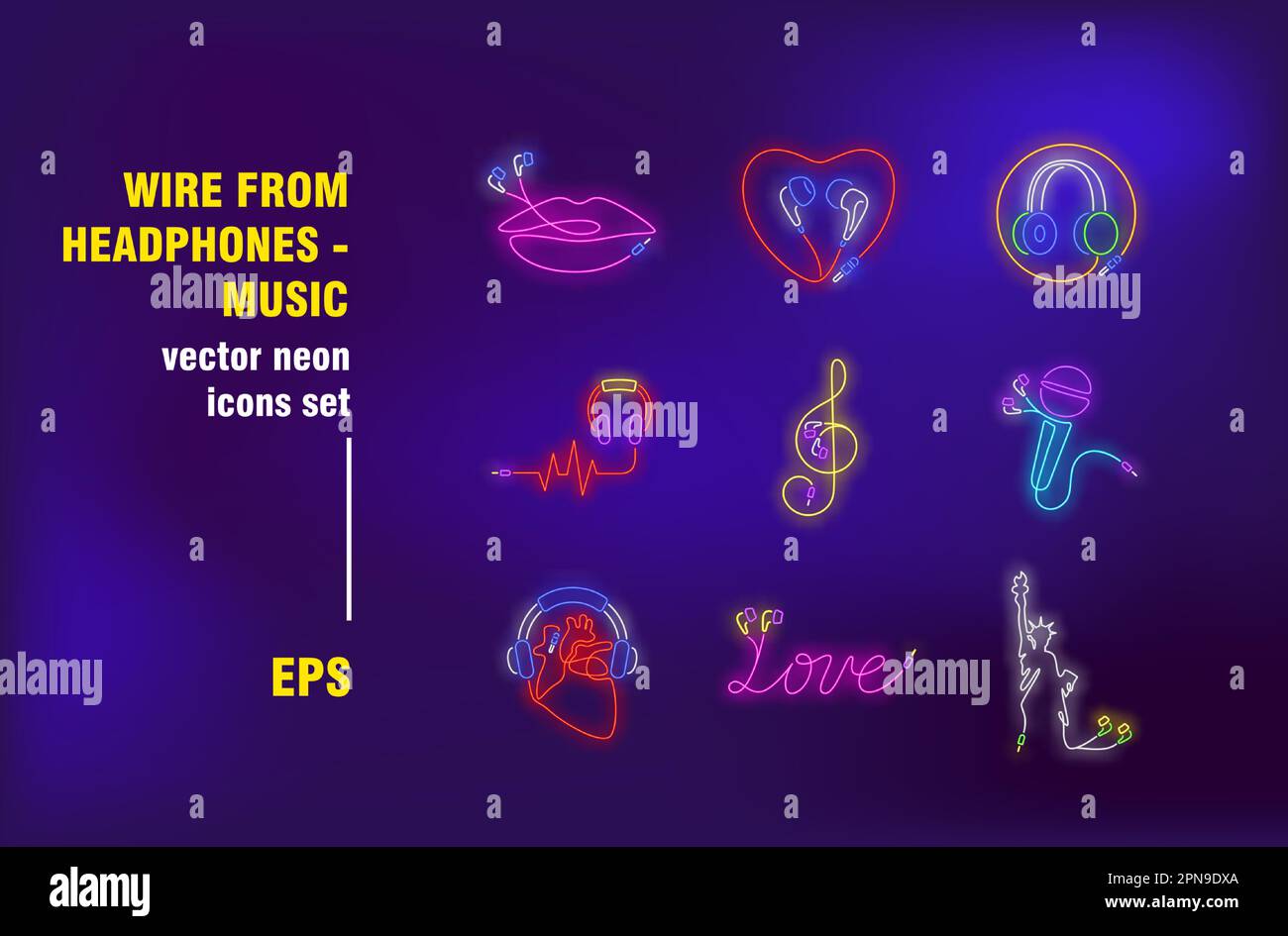 Wire earphones neon signs set Stock Vector Image & Art - Alamy